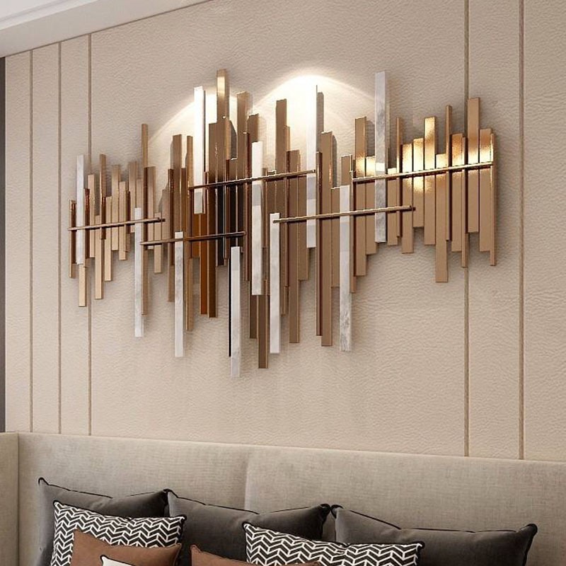 Decoratiune de perete, metalica, Modern, 120x66cm, Auriu/Alb - eMAG.ro