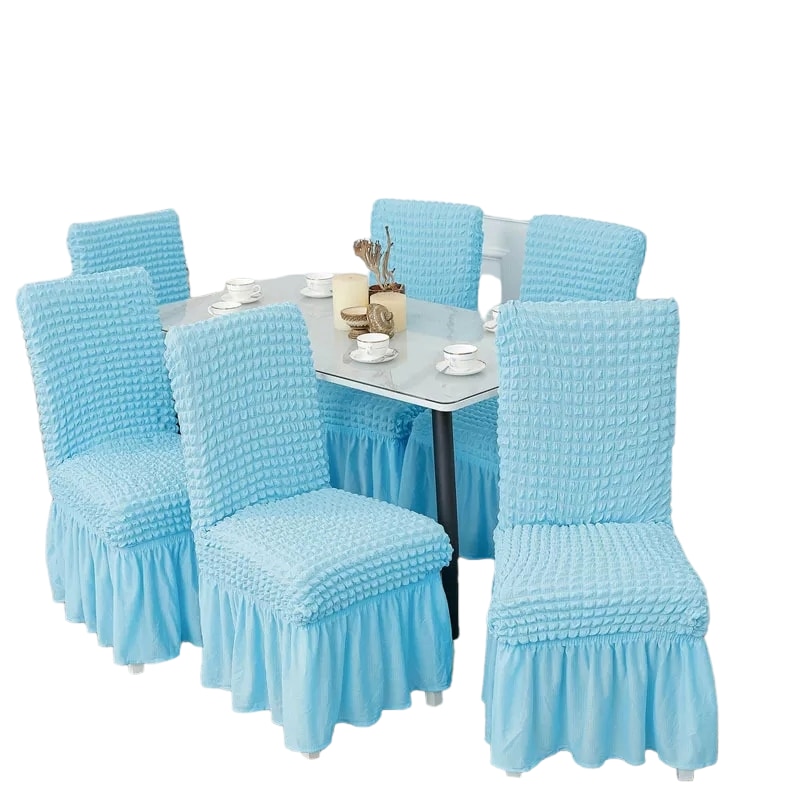 Set 6 Huse Universale Pentru Scaun Creponate Cu Volanase Albastru ...