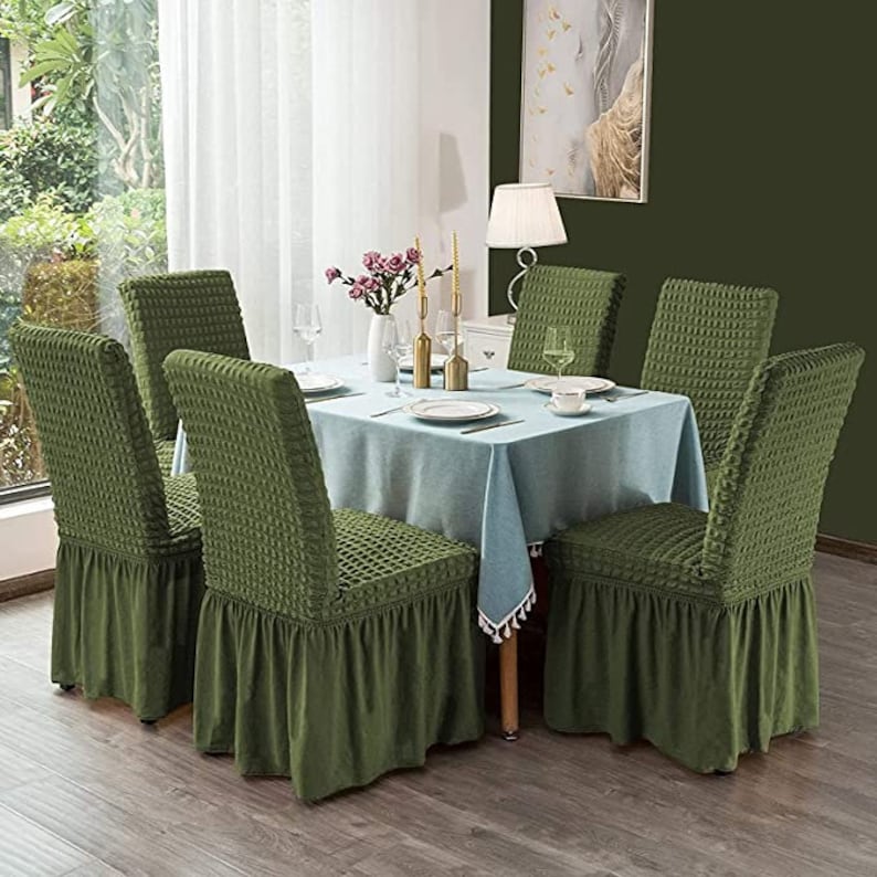 Set 6 Huse Universale Pentru Scaun Creponate Cu Volanase Verde ...