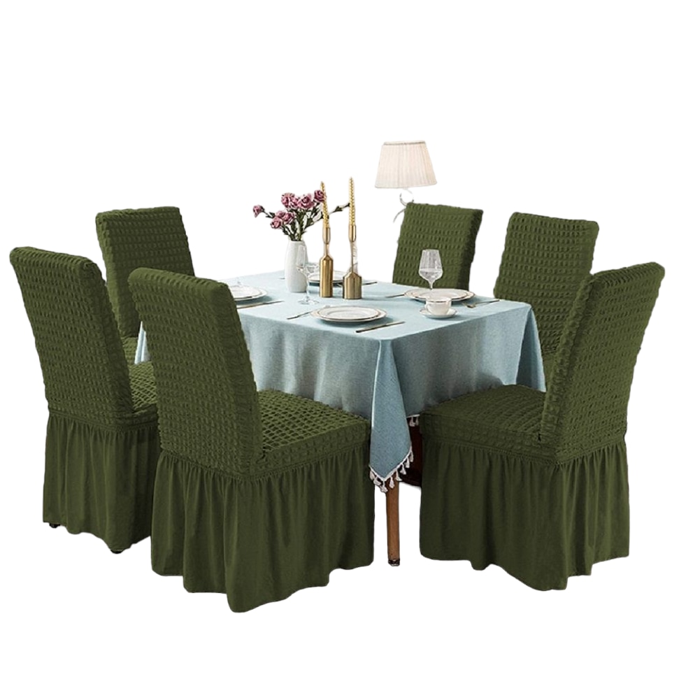 Set 6 Huse Universale Pentru Scaun Creponate Cu Volanase Verde ...