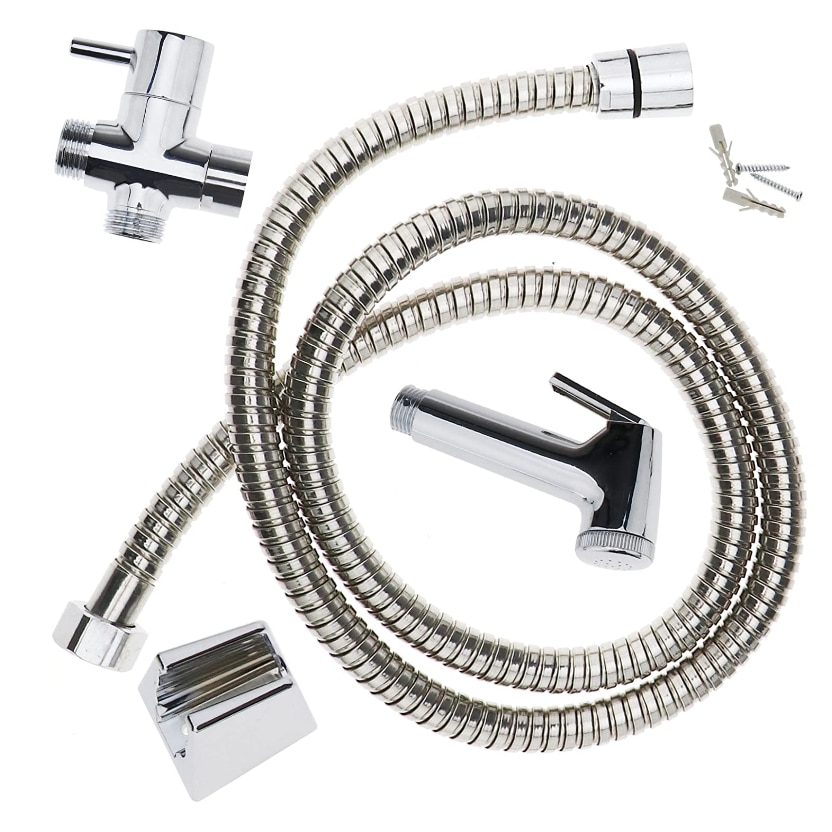 Set de dus pentru bideu cu furtun metalic 1.5m, para si suport dus ...