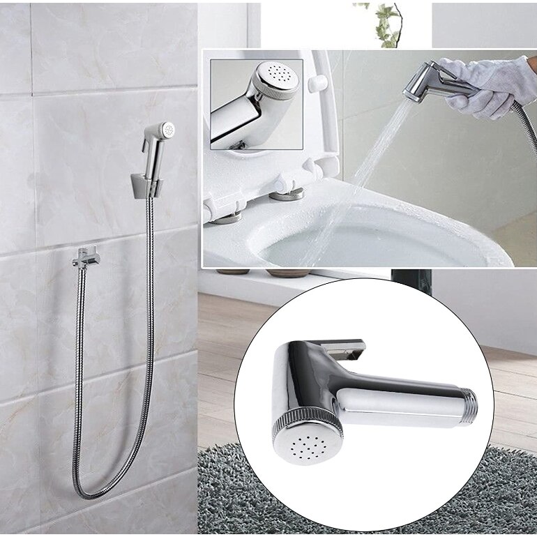 Set de dus pentru bideu cu furtun metalic 1.5m, para si suport dus ...