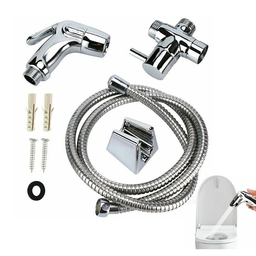 Set de dus pentru bideu cu furtun metalic 1.5m, para si suport dus ...