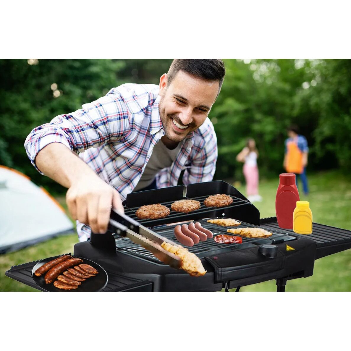 Gratar electric pentru gradina, Zola®, 2 in 1 cu plita, portabil, 2000 ...