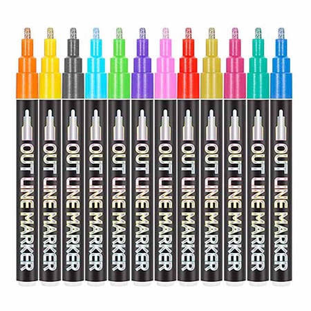 Set 12 markere Outline argintiu cu contur colorat - eMAG.ro