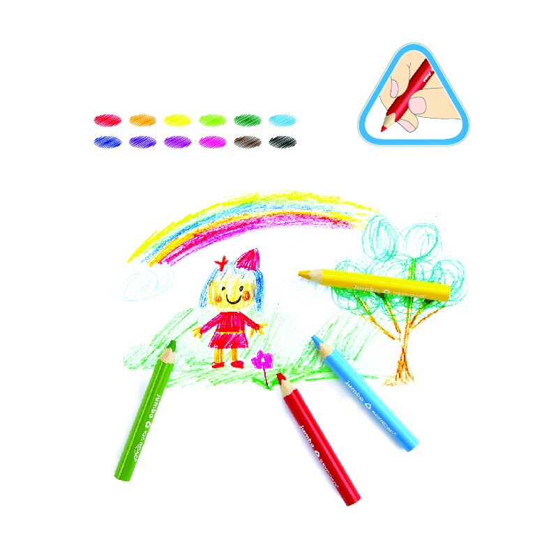 Creioane colorate Jumbo, forma triunghiulara, pachet de 12 bucati - eMAG.ro