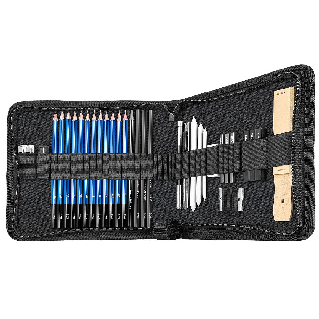 Set de creioane grafit, carbune pentru schite, desen, cu accesorii ...