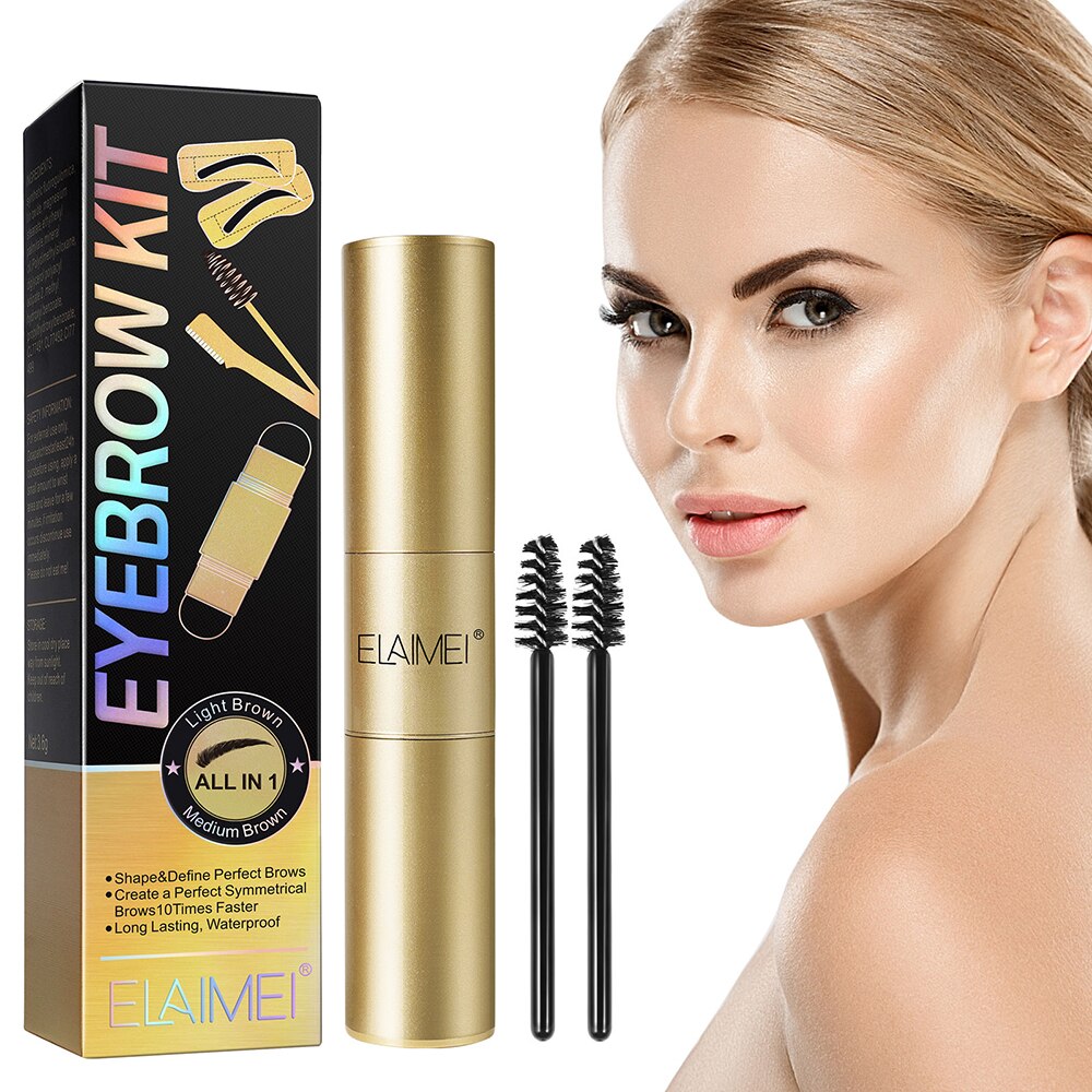 Kit stampila dubla pentru sprancene, Elaimei, 3.4g, Maro deschis + maro ...