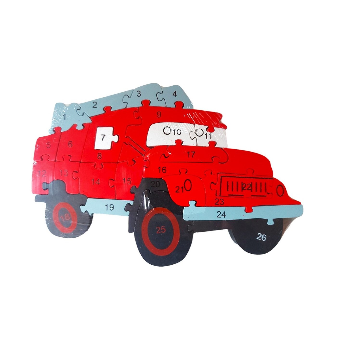 Puzzle 3D din lemn pentru copii cu Alfabet si Cifre, Masina de pompieri ...