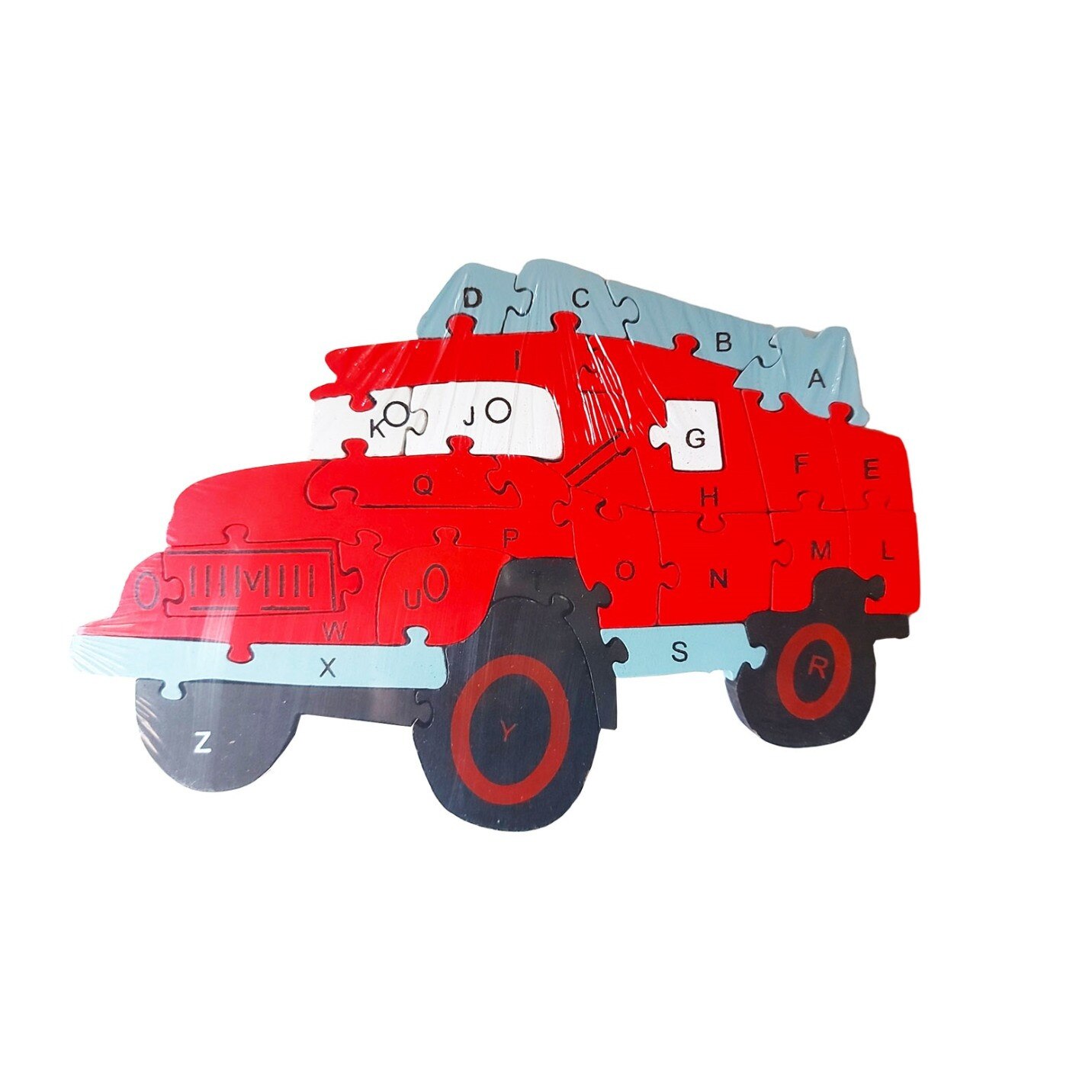 Puzzle 3D din lemn pentru copii cu Alfabet si Cifre, Masina de pompieri ...