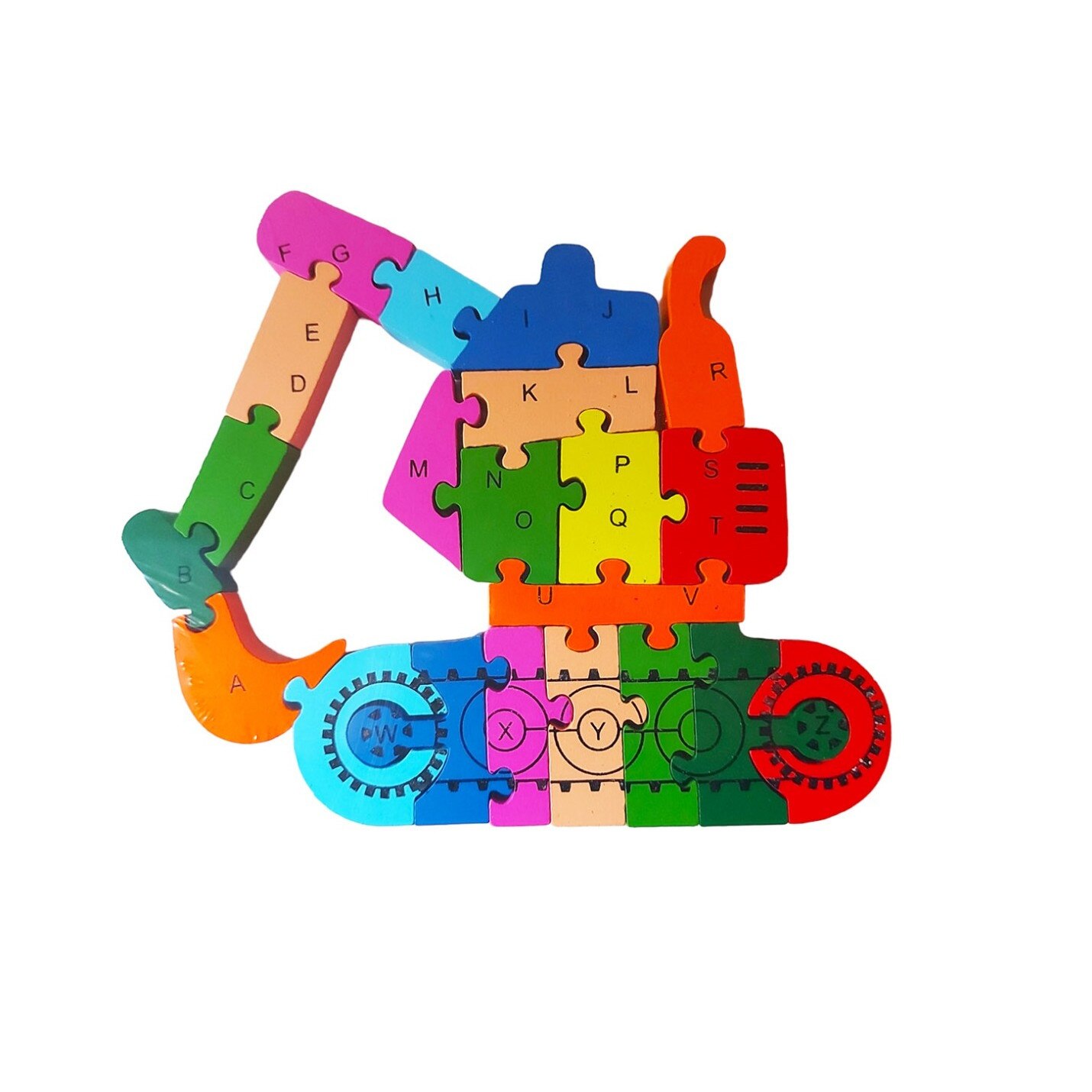 3D fa puzzle gyerekeknek ábécével és számokkal, Kotrógép, 26 db, 23 cm ...