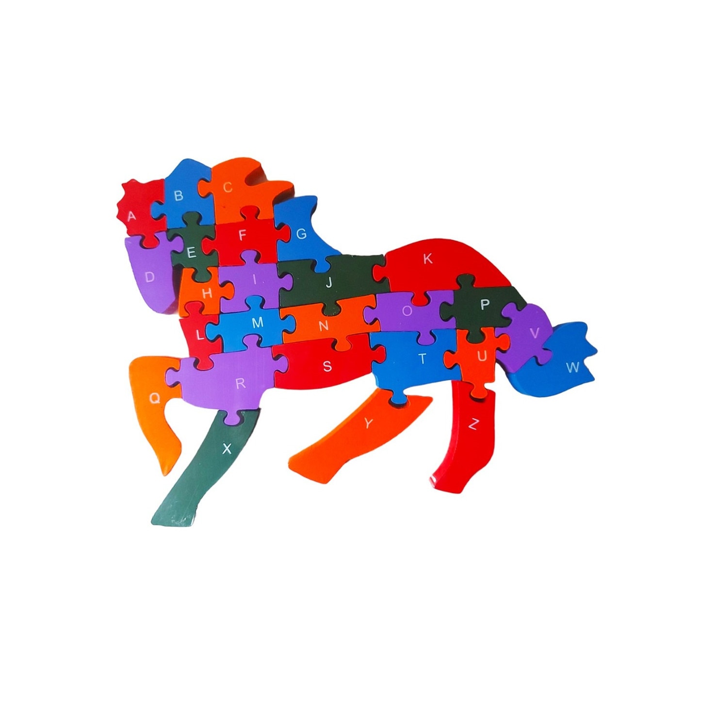 Puzzle 3D din lemn pentru copii cu Alfabet si Cifre, Cal, 26 piese, 30 ...