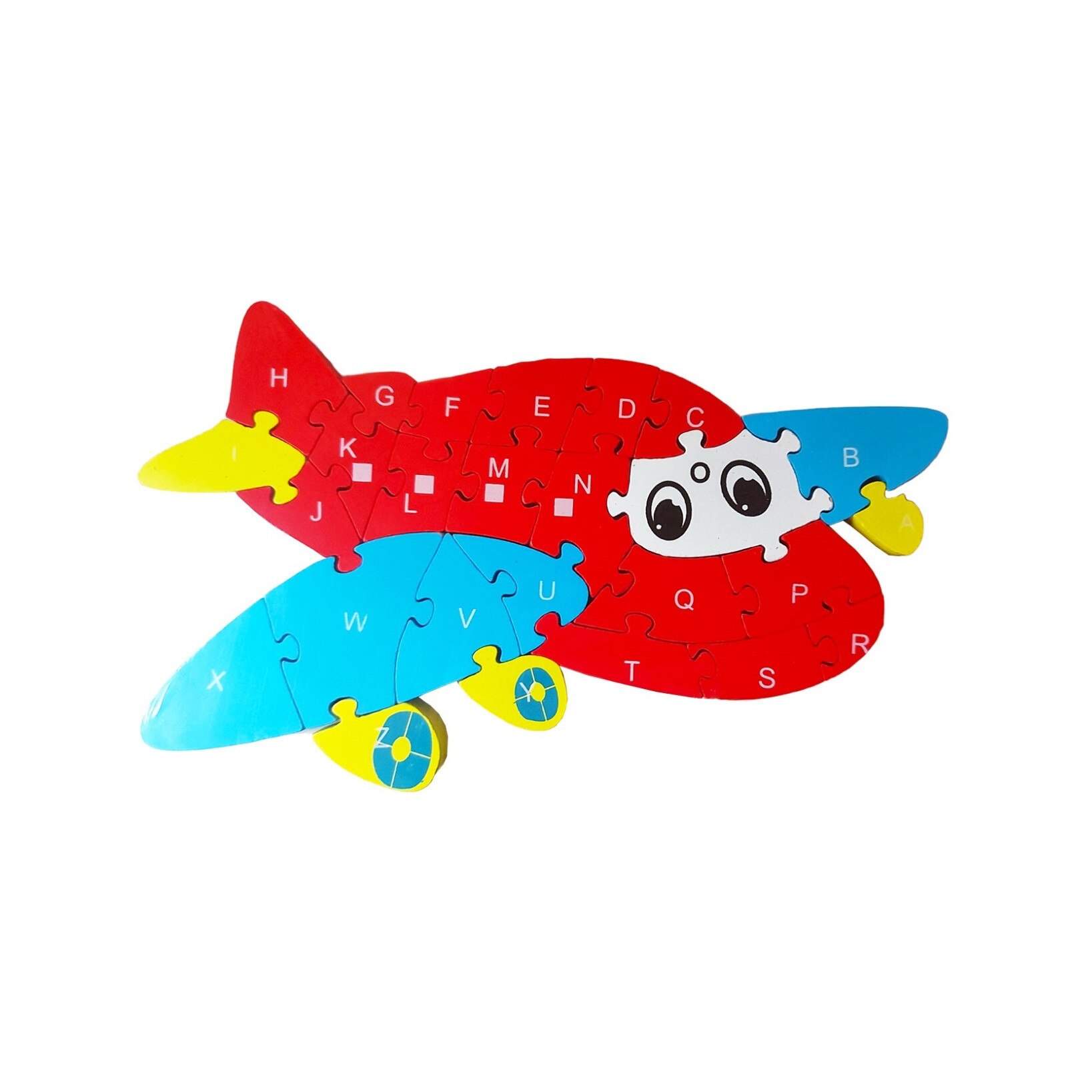 Puzzle 3D din lemn pentru copii cu Alfabet si Cifre, Avion, 26 piese ...