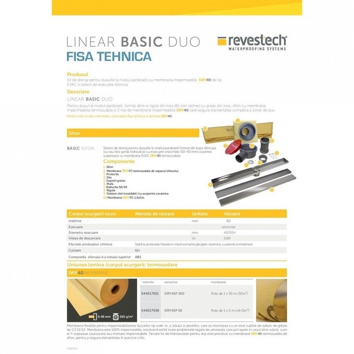 Kit rigola Basic Duo 80 + Membrana impermeabila - Revestech - eMAG.ro