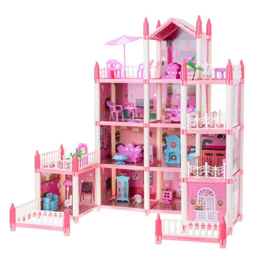 Casuta pentru Papusi DreamVilla KinderVibe™, cu 4 Etaje, 11 Camere, 4 ...