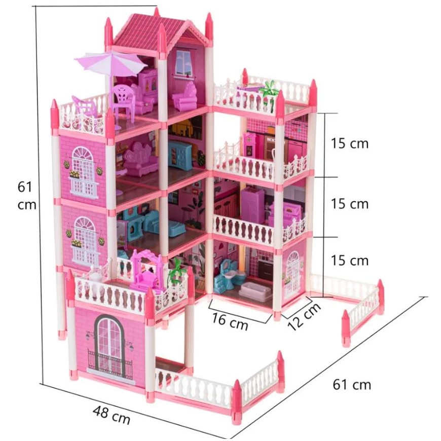 Casuta pentru Papusi DreamVilla KinderVibe™, cu 4 Etaje, 11 Camere, 4 ...