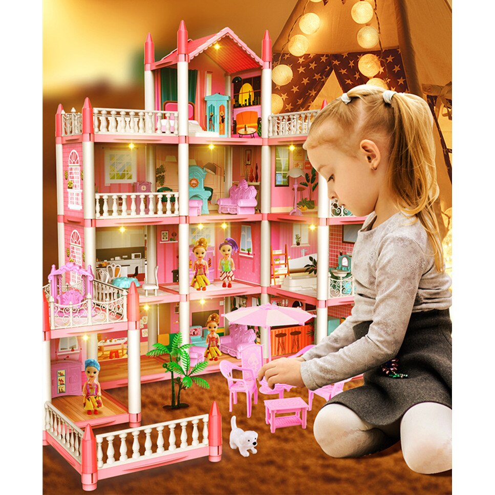Casuta pentru Papusi DreamVilla KinderVibe™, cu 4 Etaje, 11 Camere, 4 ...