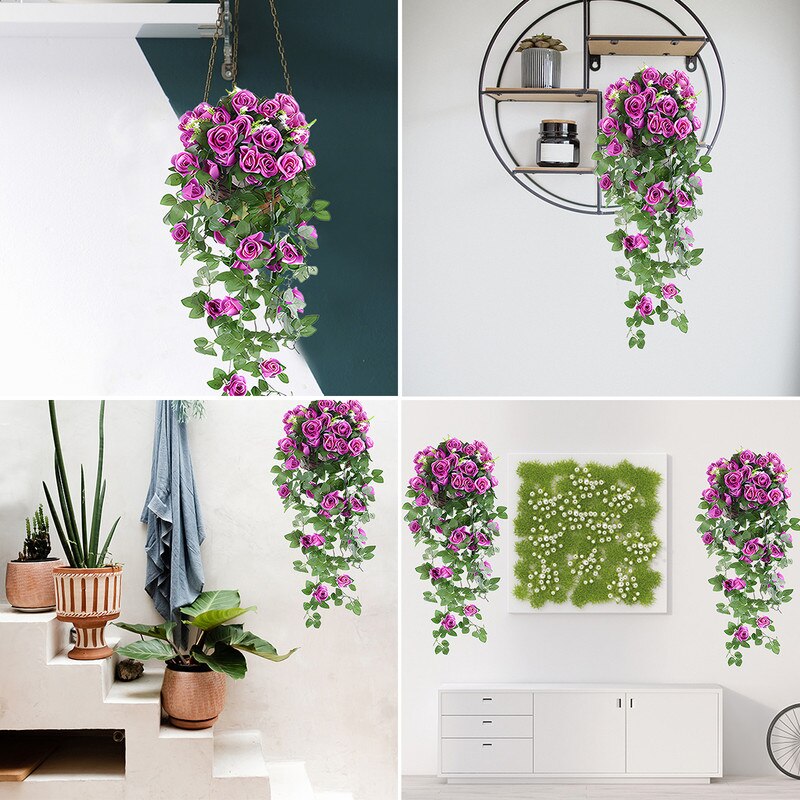 Set 2 plante artificiale, Trandafir, 95cm, Verde/Mov - eMAG.ro