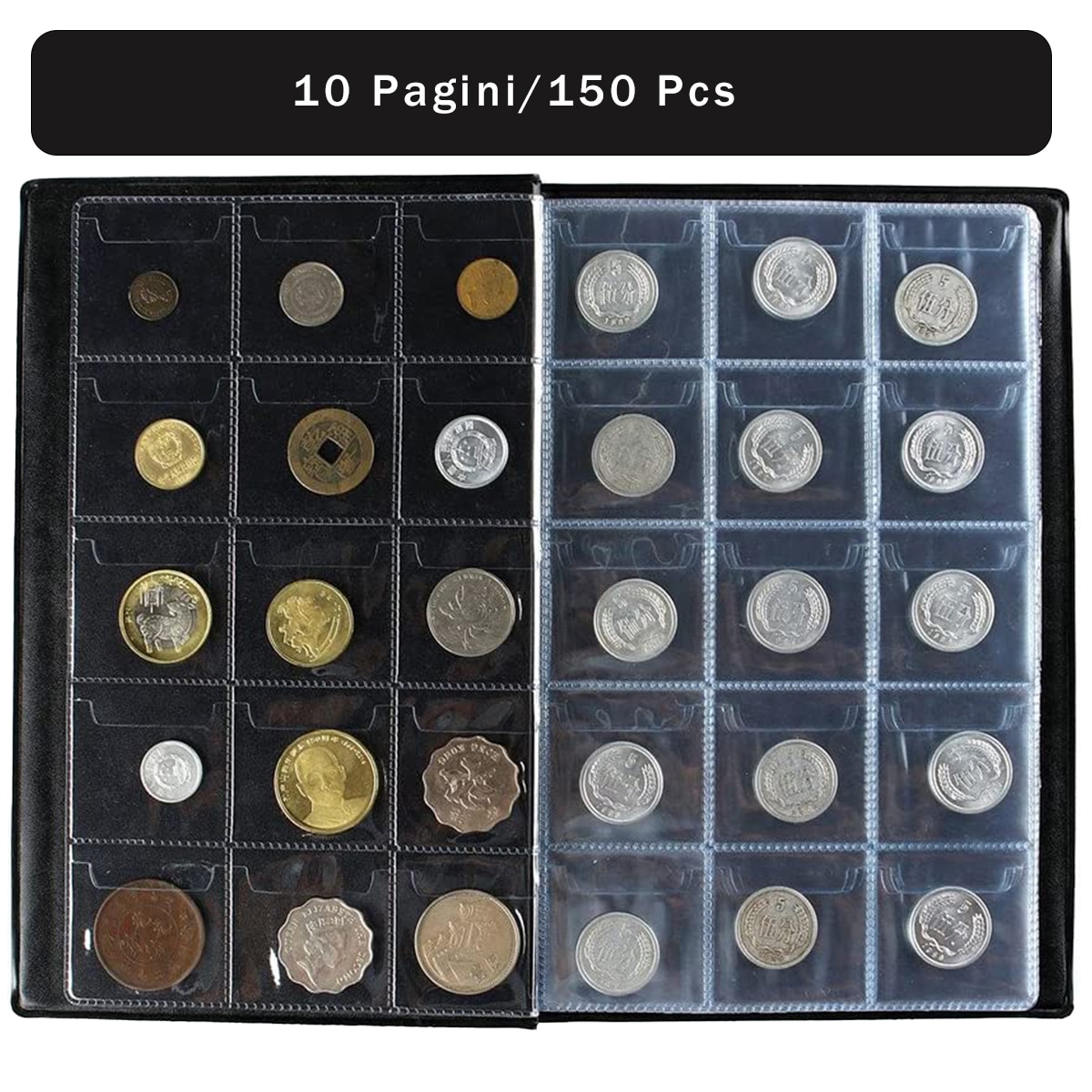 Album monede, 150 buzunare, 165x245x10 mm, Negru - eMAG.ro