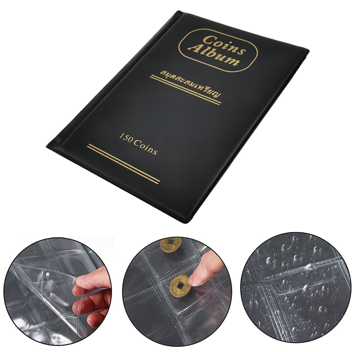 Album monede, 150 buzunare, 165x245x10 mm, Negru - eMAG.ro