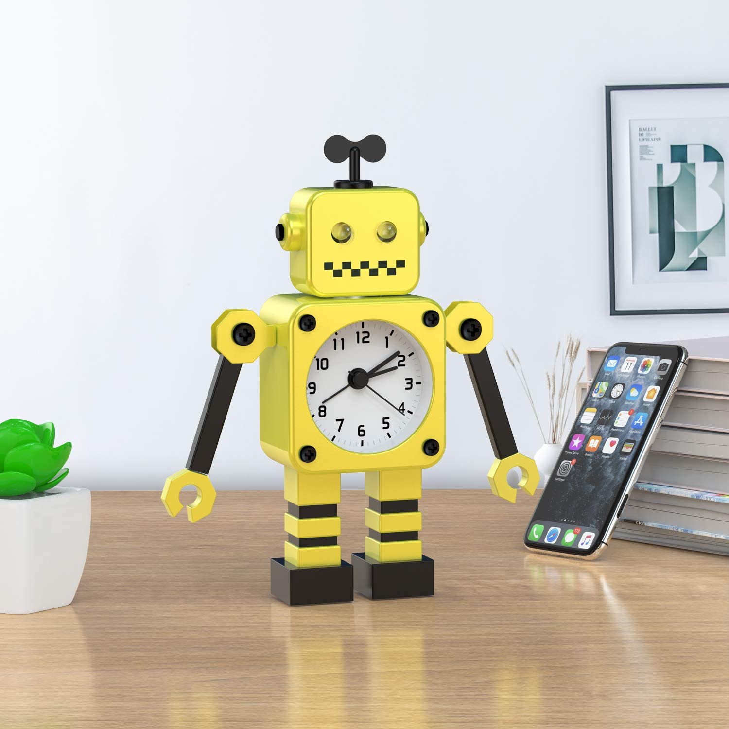 Ceas Robot cu alarma pentru copii, fara ticaituri, silentios, galben ...