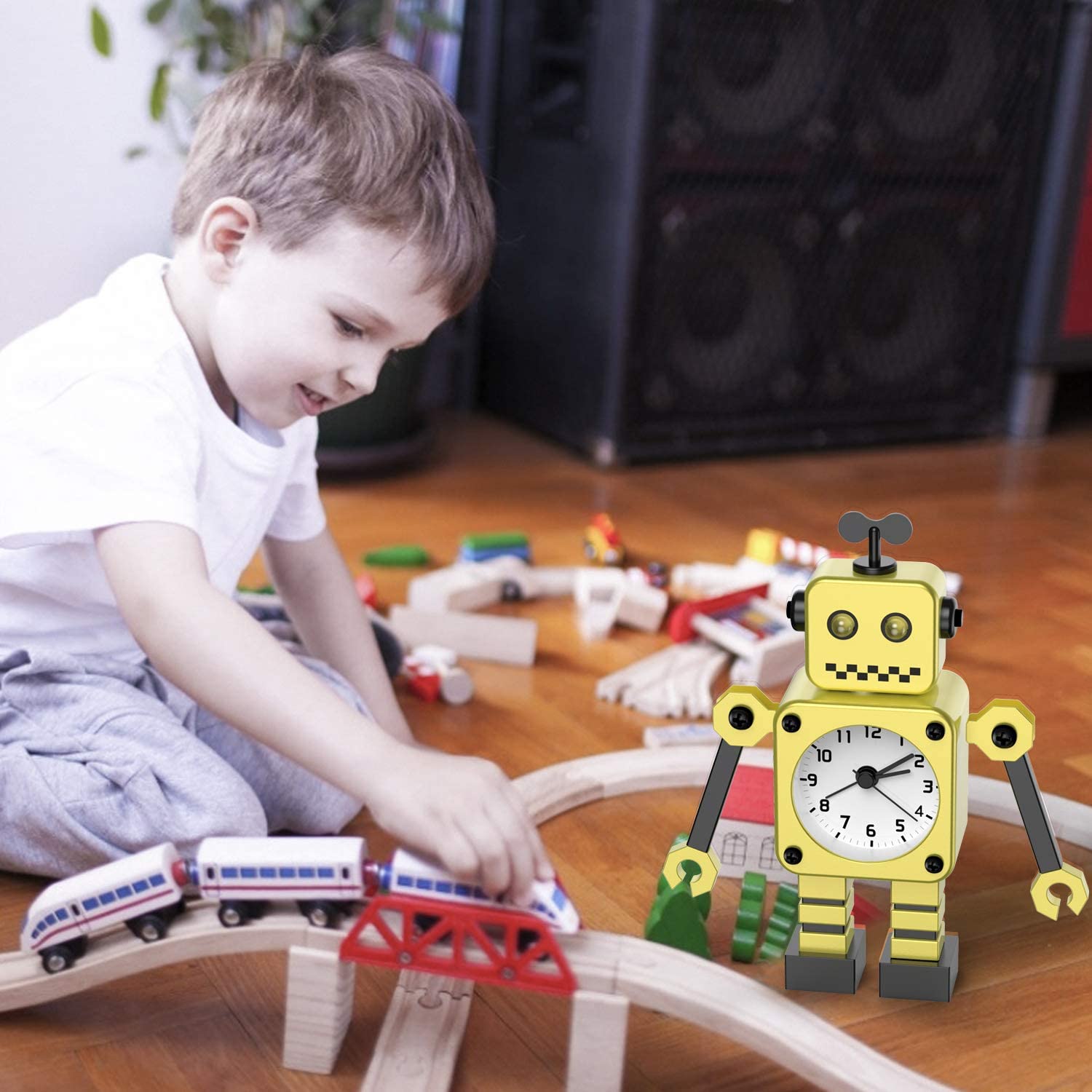 Ceas Robot cu alarma pentru copii, fara ticaituri, silentios, galben ...