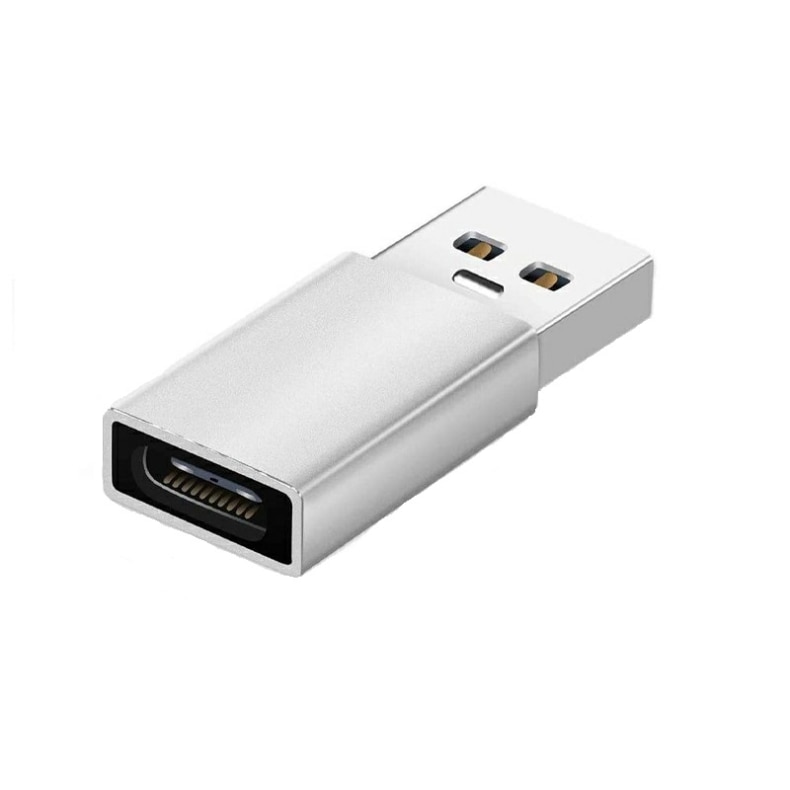 USB-C (женски) към USB-A (мъжки) конектор за пренос на данни - Сребрист ...
