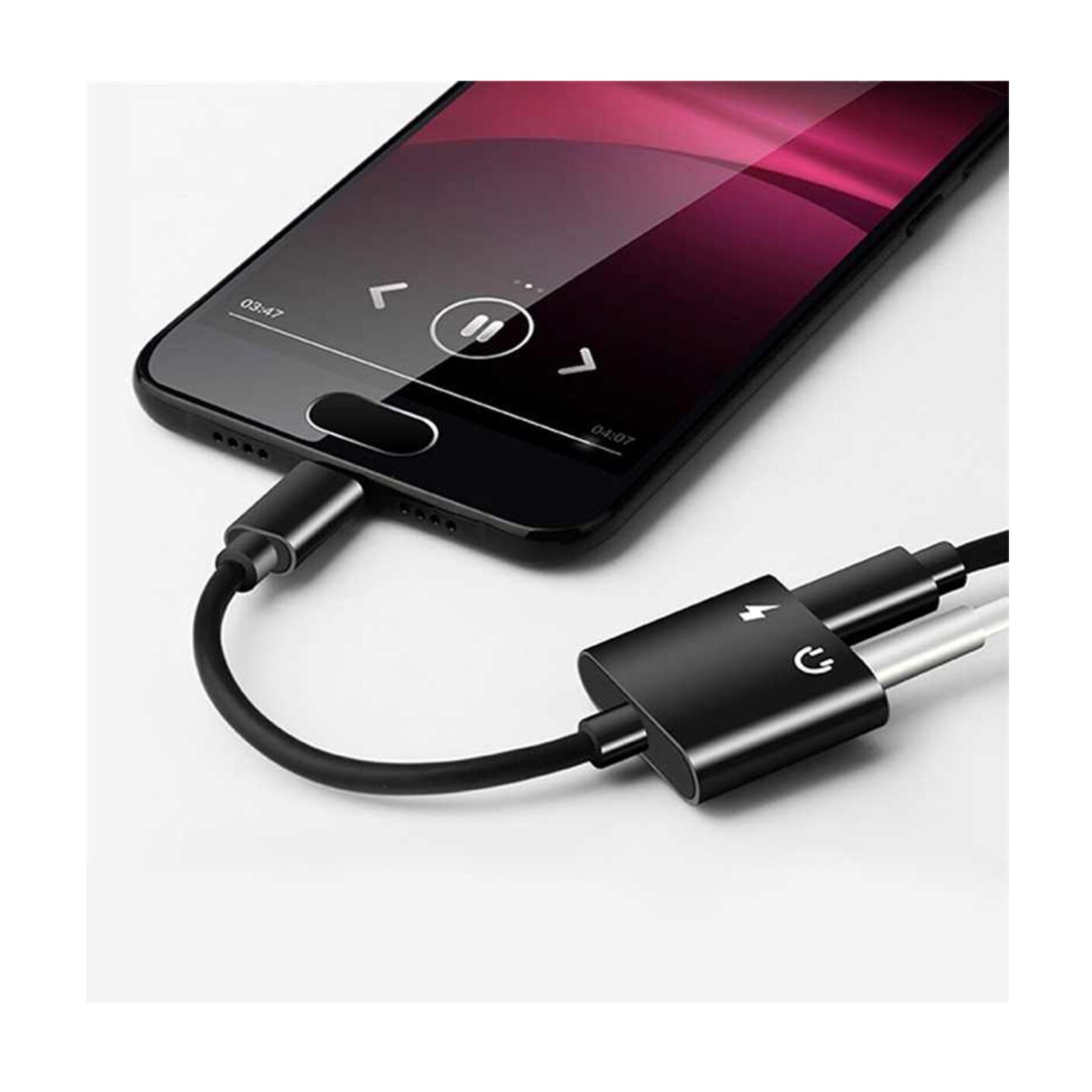 Черен адаптер 2 в 1 Слушалки и Usb Type C зарядно със сплитер за 3 5