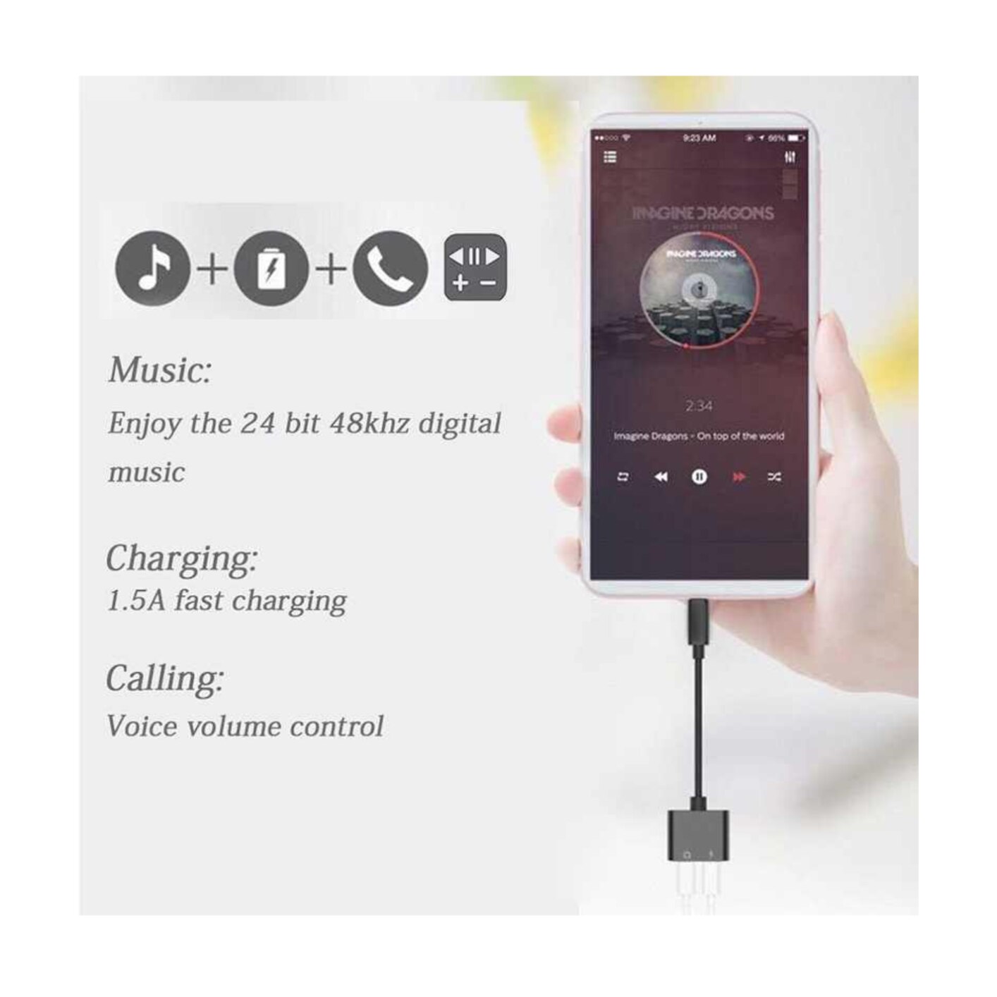 Черен адаптер 2 в 1 Слушалки и Usb Type C зарядно със сплитер за 3 5