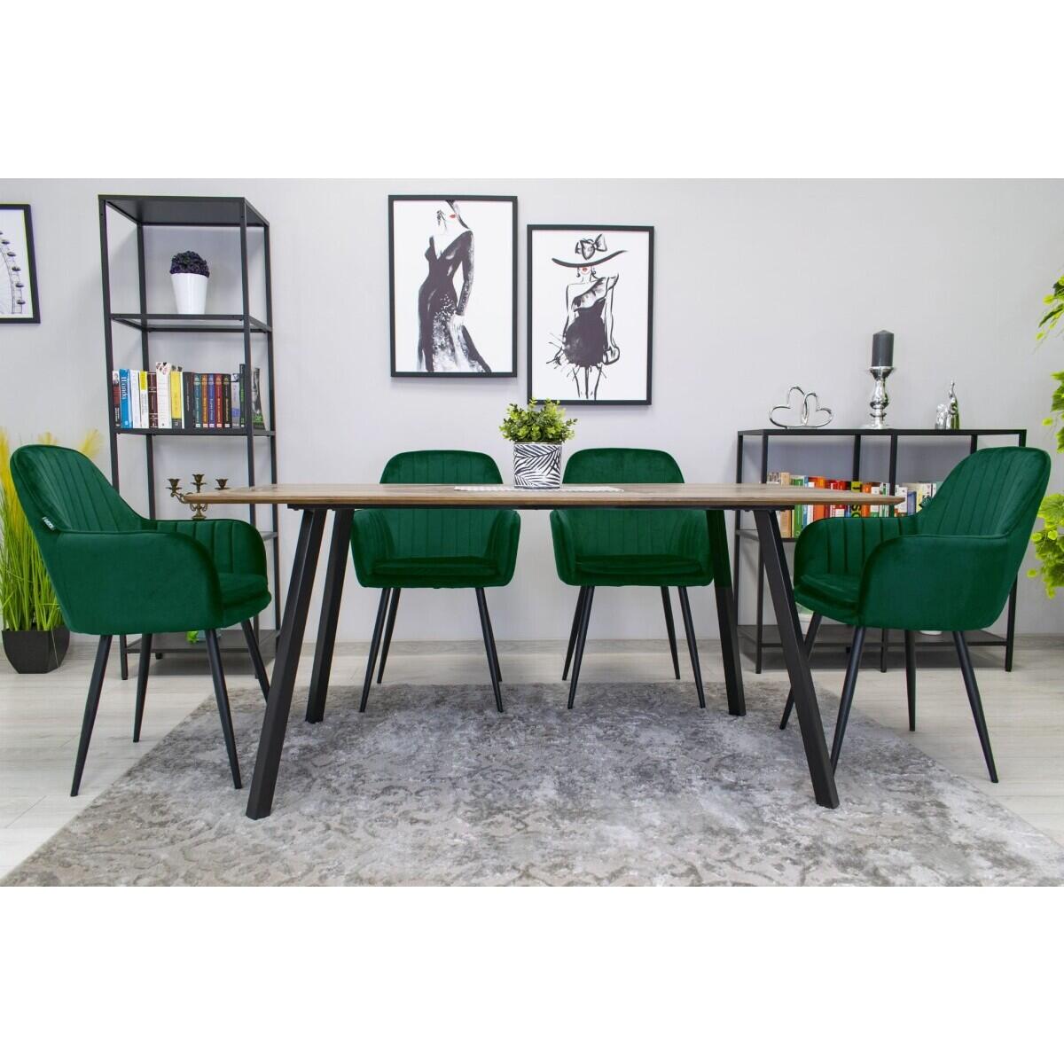 Scaun bucatarie/living, Artool, Lugo, catifea, metal, verde si negru ...
