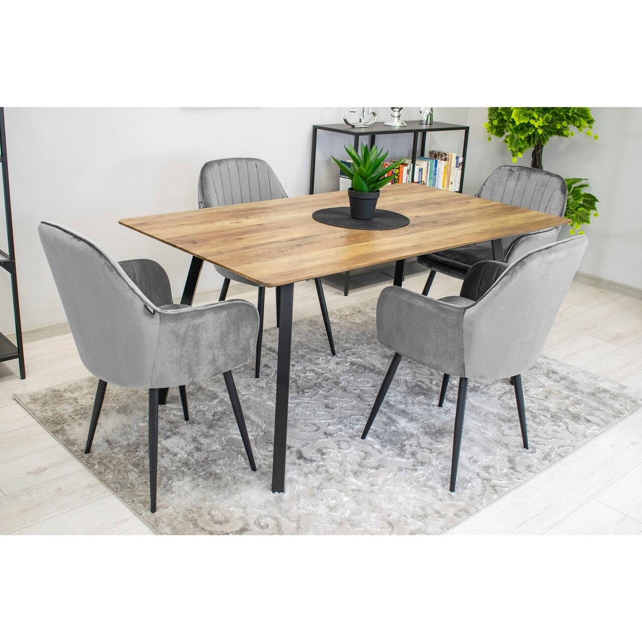 Scaun bucatarie/living, Artool, Lugo, catifea, metal, argintiu si negru ...