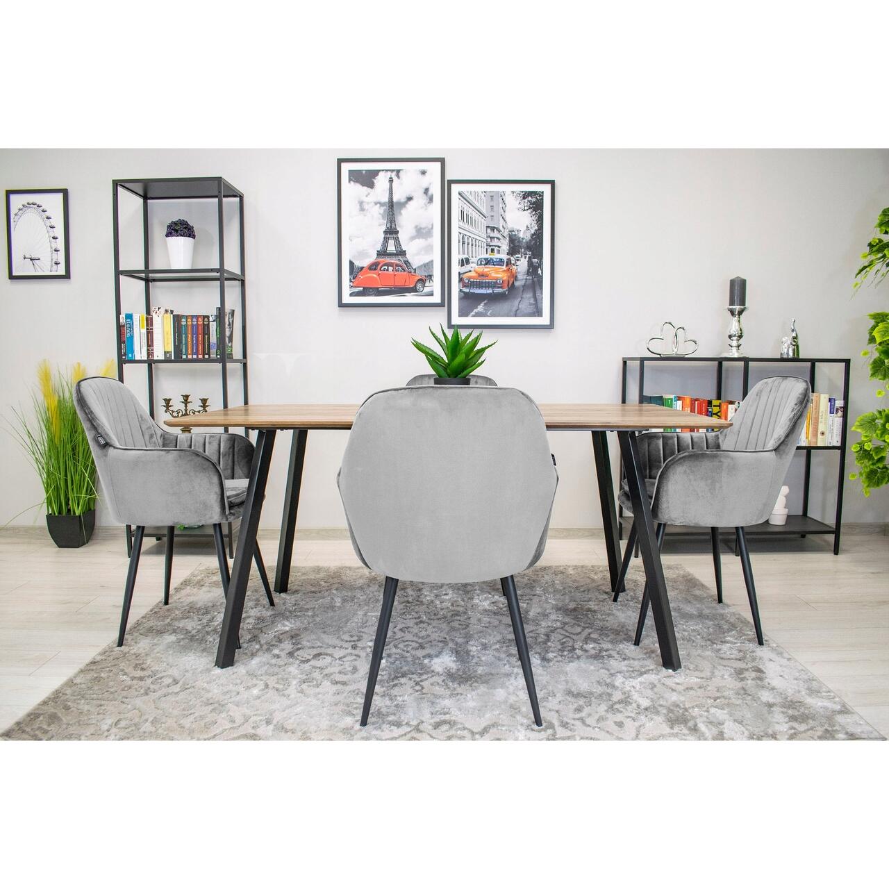 Scaun bucatarie/living, Artool, Lugo, catifea, metal, argintiu si negru ...