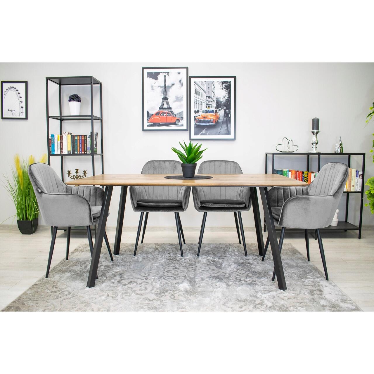 Scaun bucatarie/living, Artool, Lugo, catifea, metal, argintiu si negru ...