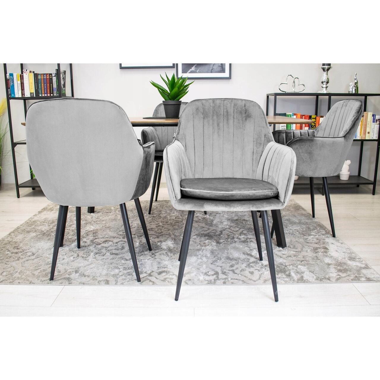 Scaun bucatarie/living, Artool, Lugo, catifea, metal, argintiu si negru ...