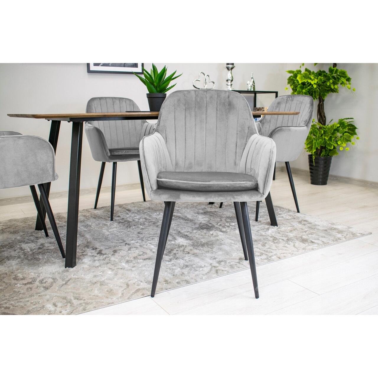 Scaun bucatarie/living, Artool, Lugo, catifea, metal, argintiu si negru ...