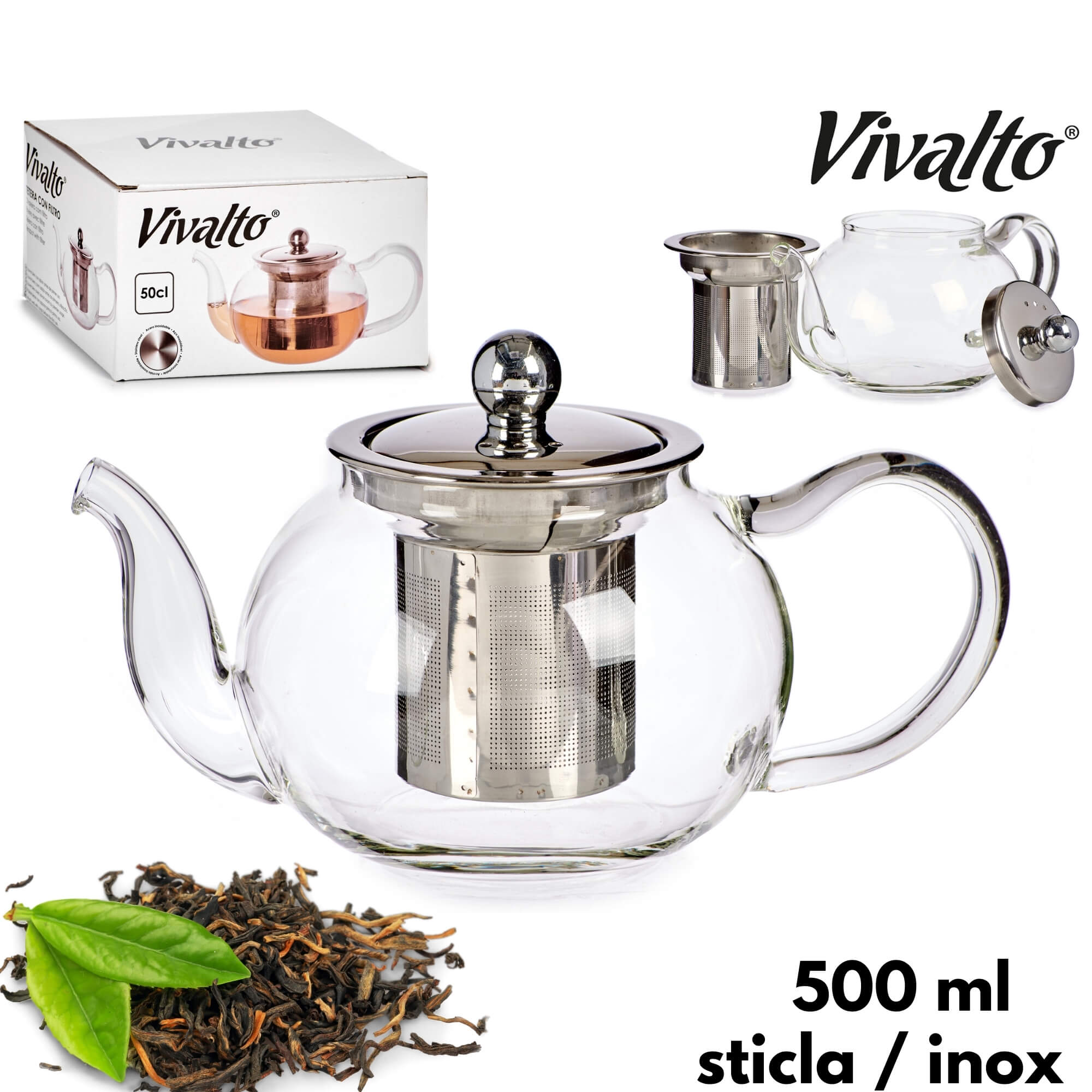 Ceainic cu infuzor inox 0,5 litri, Vivalto - eMAG.ro