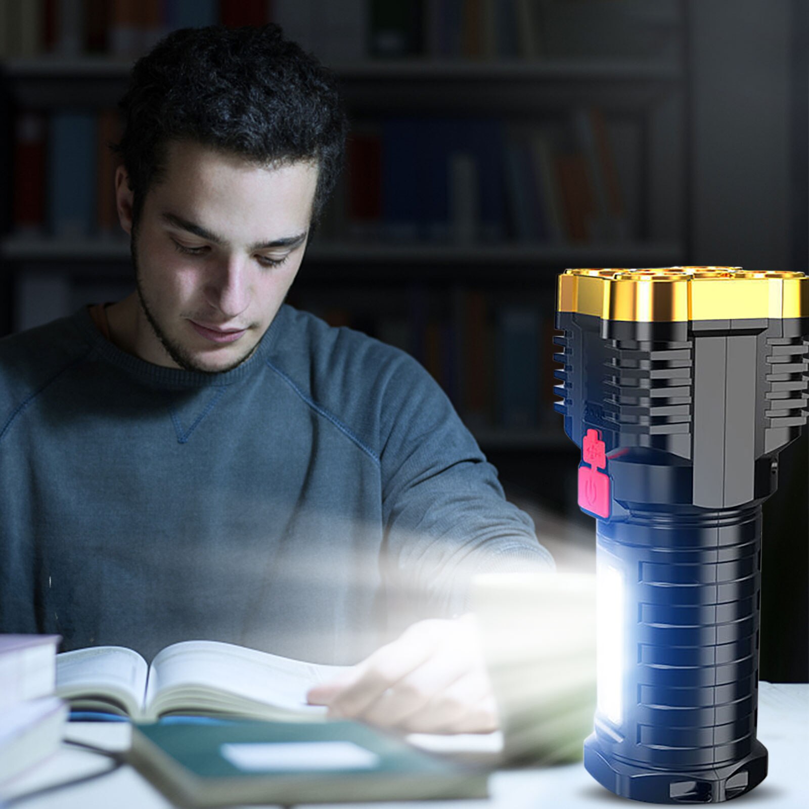 Lanterna portabila profesionala, IPX4, reincarcabila prin USB, 5 LED ...