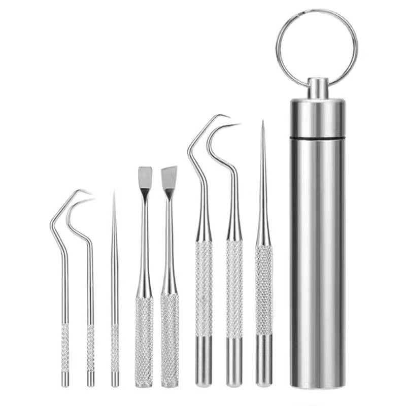 Set 8 instrumente igiena dentare, Ronyes, Otel inoxidabil, Argintiu ...