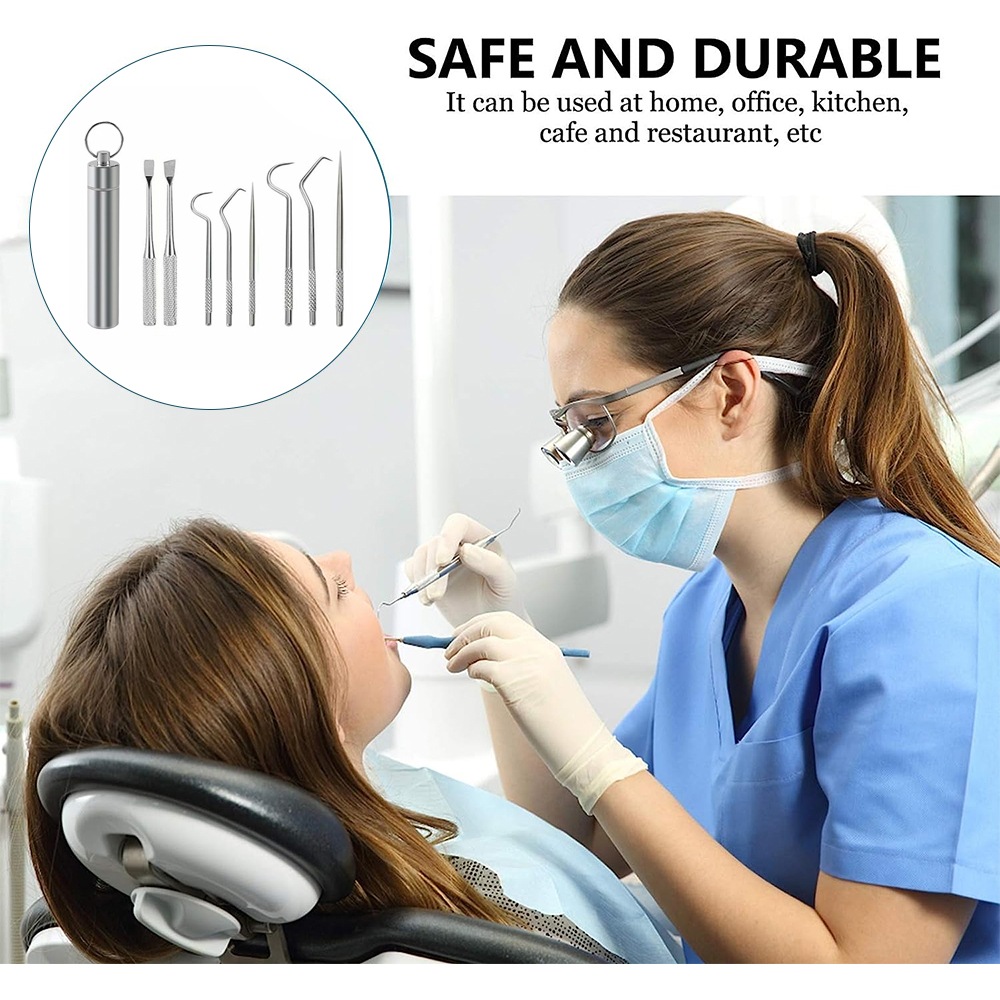 Set 8 instrumente igiena dentare, Ronyes, Otel inoxidabil, Argintiu ...