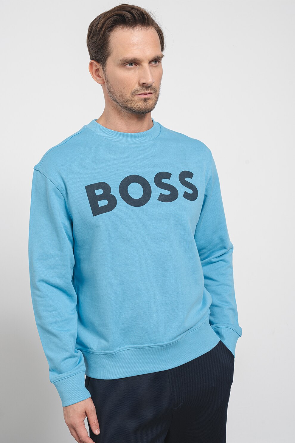 BOSS, Bluza de trening relaxed fit We Basic, Turcoaz, M - eMAG.ro