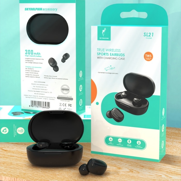 Слушалки Bluetooth SkyDolphin SL21, TWS, Черен - eMAG.bg