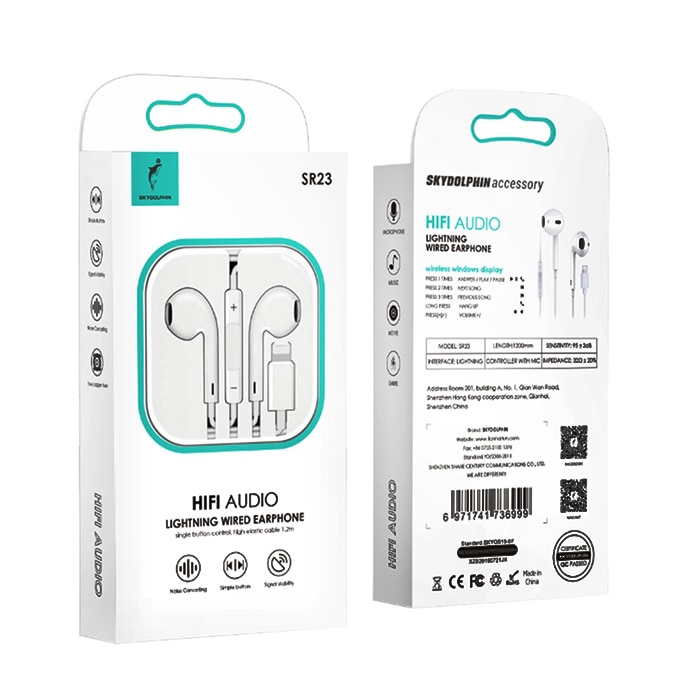 Casti cu microfon, SkyDolphin SR23, Lightning, Alb - eMAG.ro