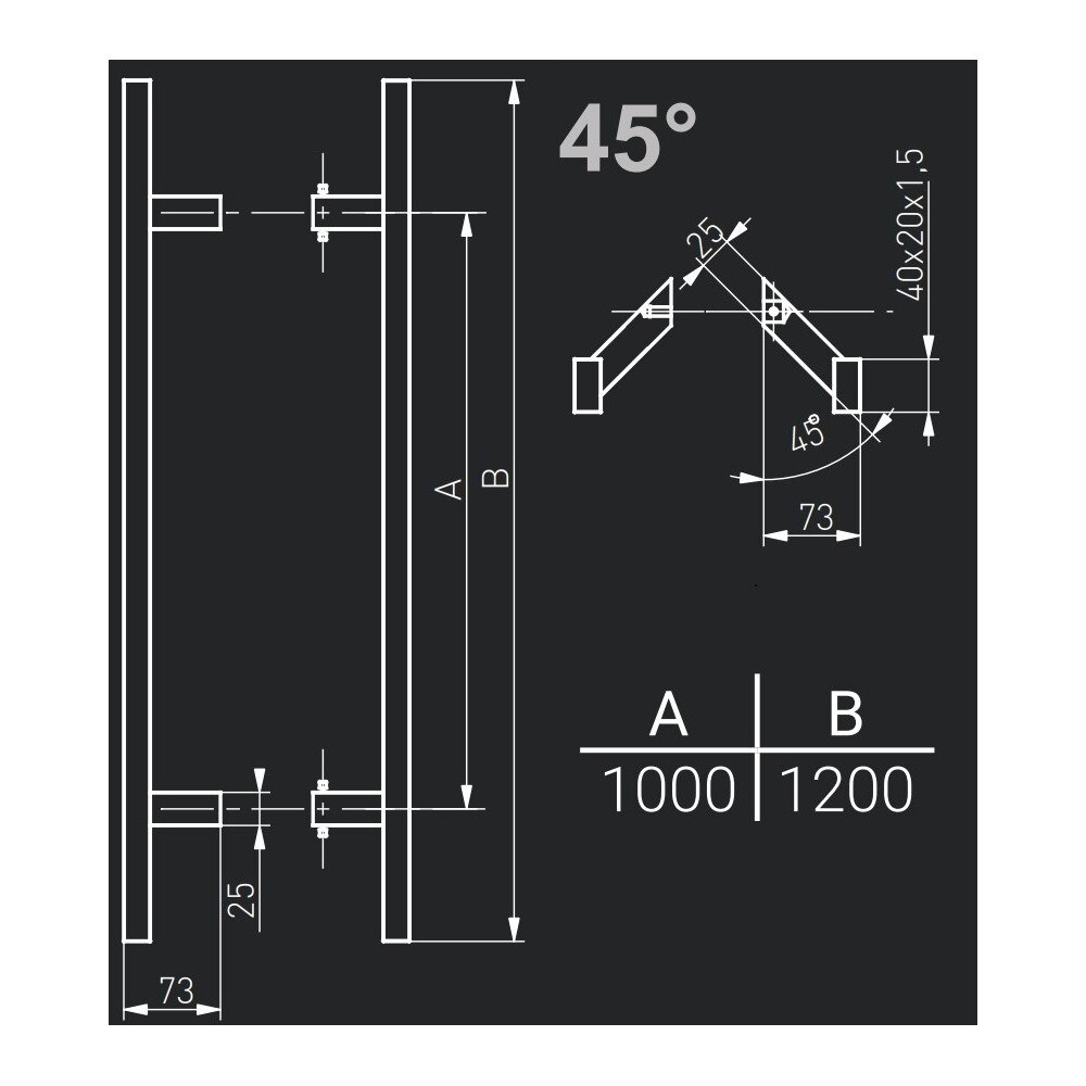 Maner spatial pe ambele parti, Medos, inox, rectangular, l 1200 mm, la ...