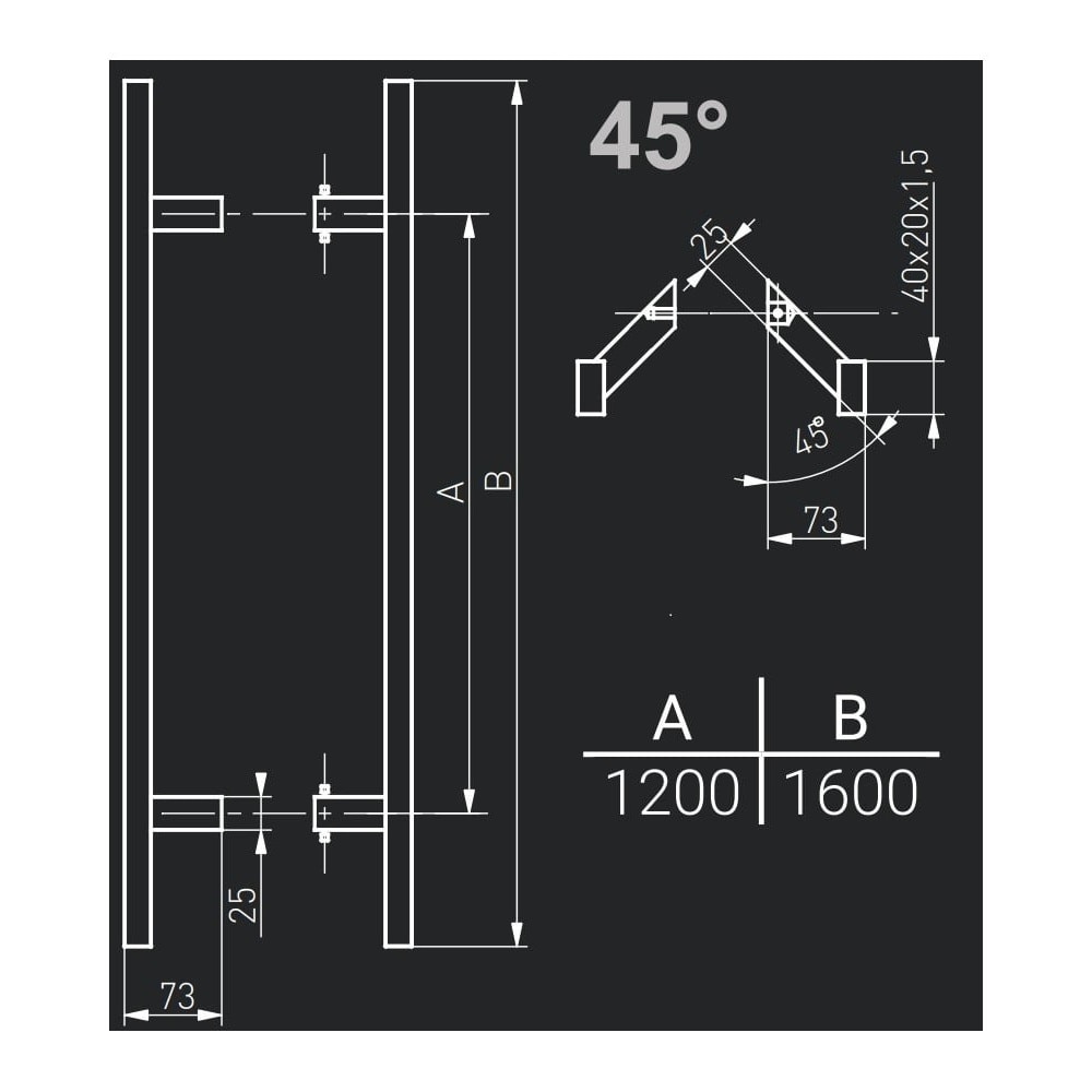 Maner spatial pe ambele parti, Medos, inox, rectangular, l 1600 mm, la ...