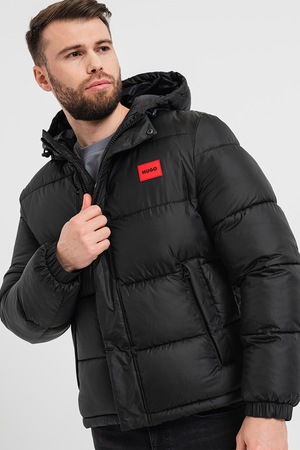 HUGO, Geaca bufanta cu gluga si model matlasat Balin, Negru, M - eMAG.ro