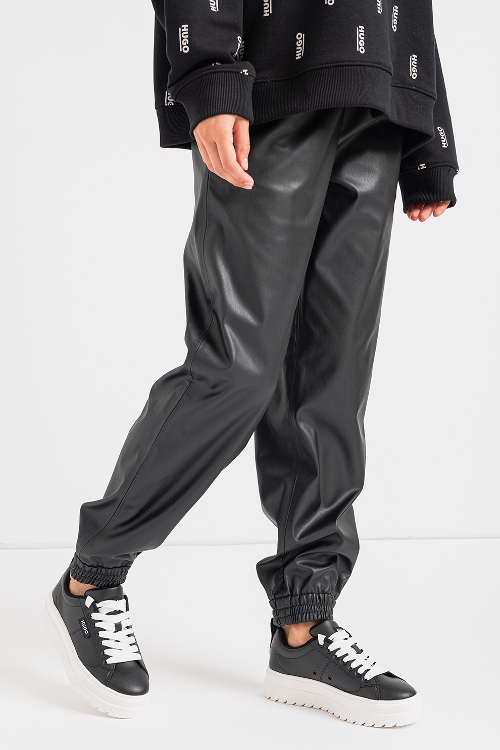 HUGO, Панталон Helera с висока талия и връзки, Черен, 36 - eMAG.bg