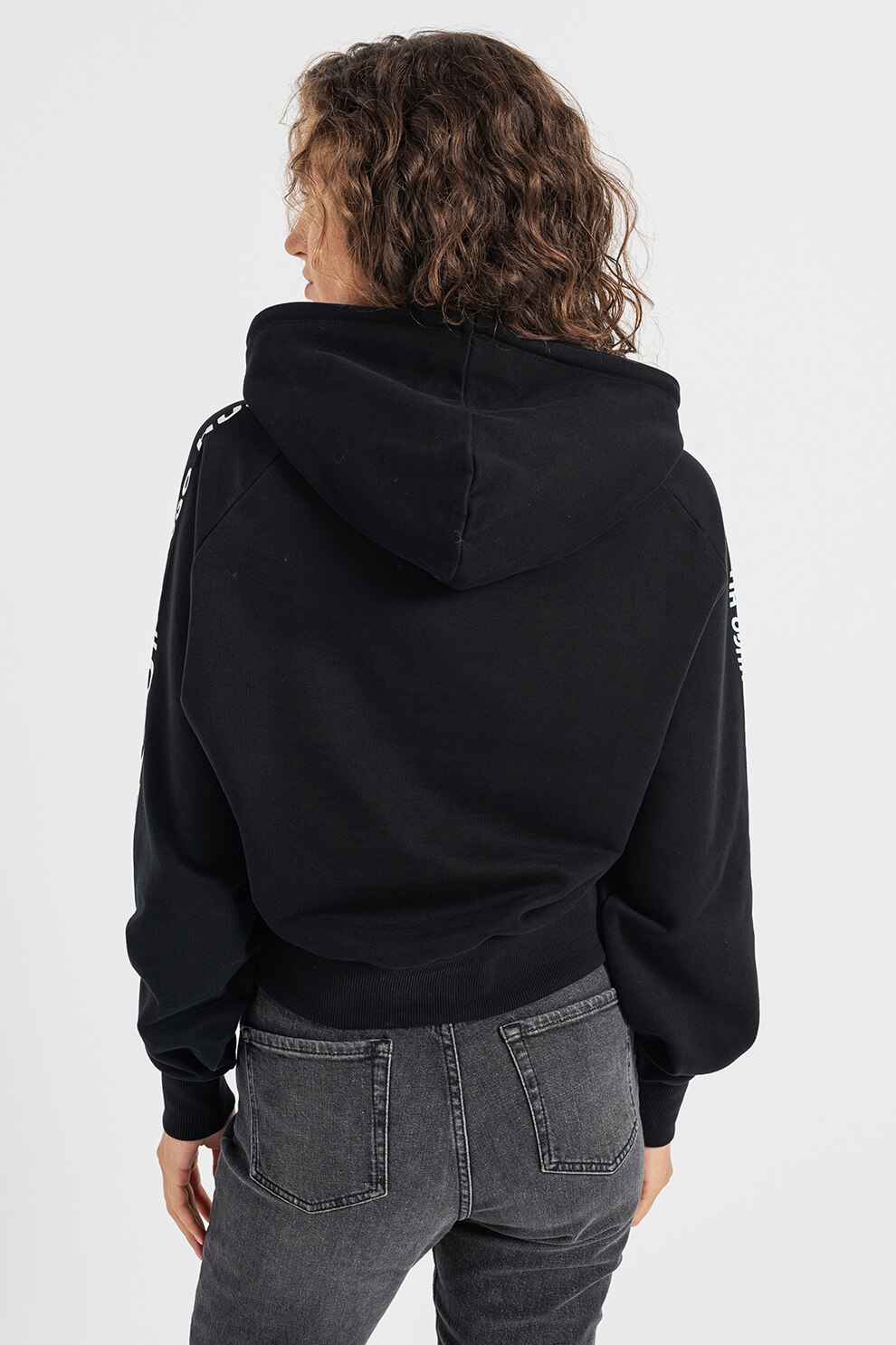 HUGO, Hanorac cu buzunar kangaroo si banda logo, Negru, Alb, XL - eMAG.ro