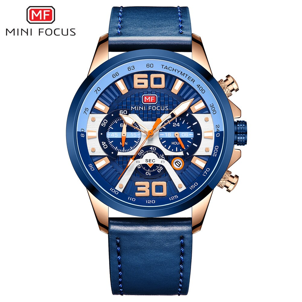 Ceas pentru barbati Mini Focus, rotund, 3 BAR, Albastru - eMAG.ro