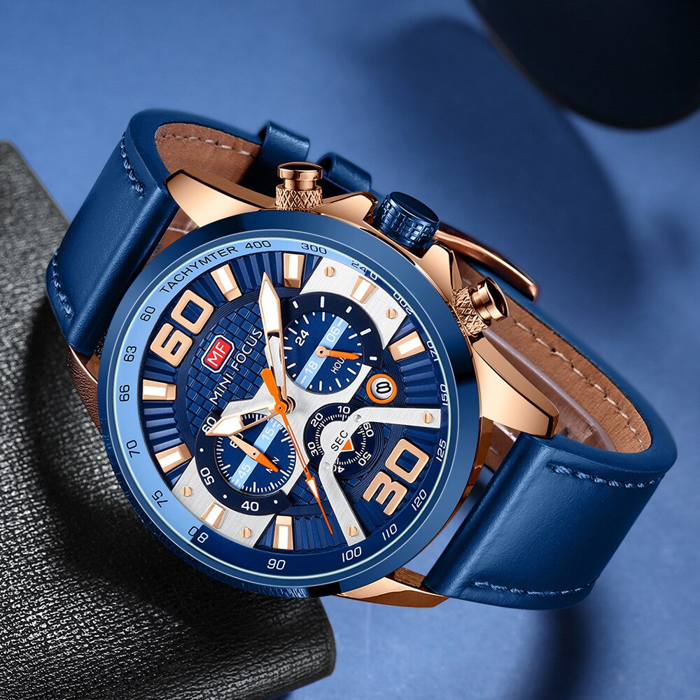 Ceas pentru barbati Mini Focus, rotund, 3 BAR, Albastru - eMAG.ro