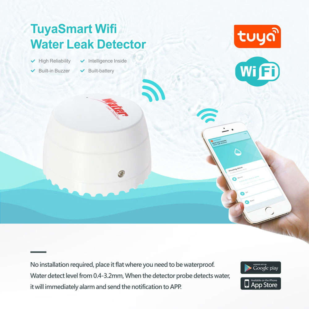 Detector de inundatie PST, wireless, TuyaSmart/SmartLife App, alb - eMAG.ro
